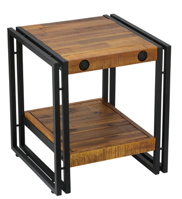 Cortesi Home Penni End Table, Solid Wood with Black Metal Frame ...